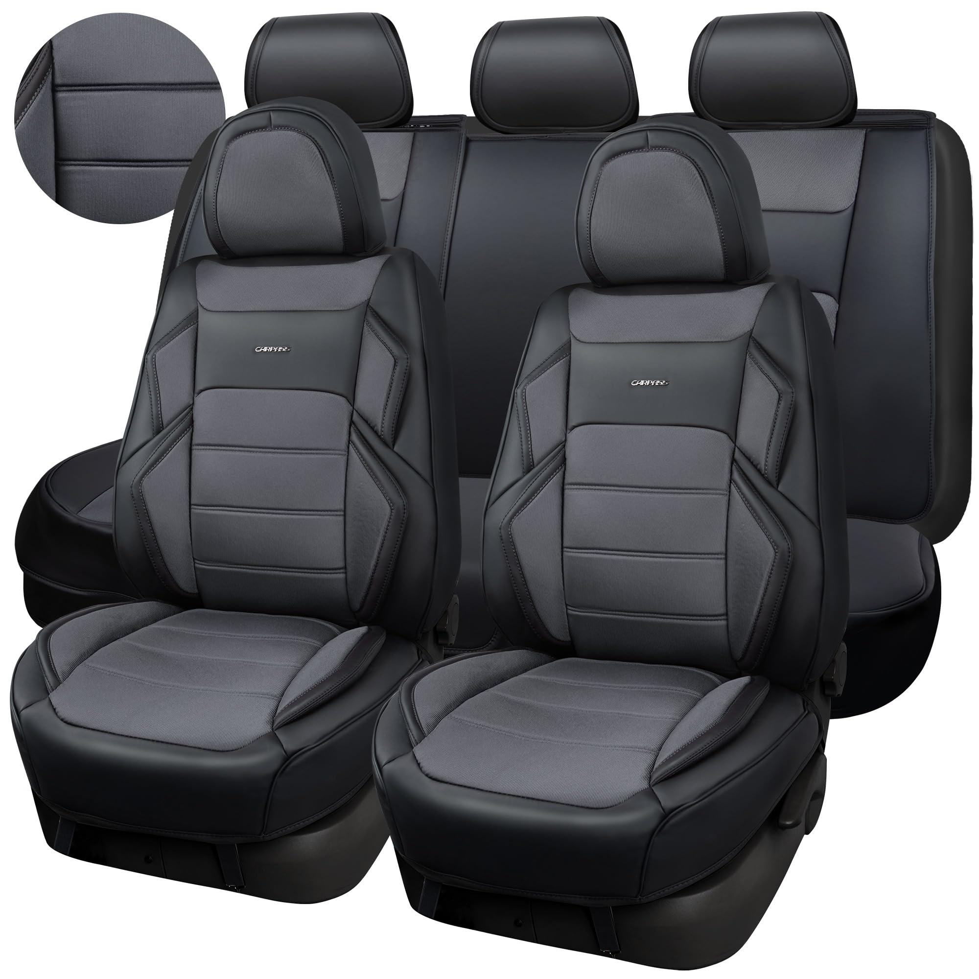 CAR PASS Nappa Leather Car Seat Covers Back Support Cushioned, Fabric ...
