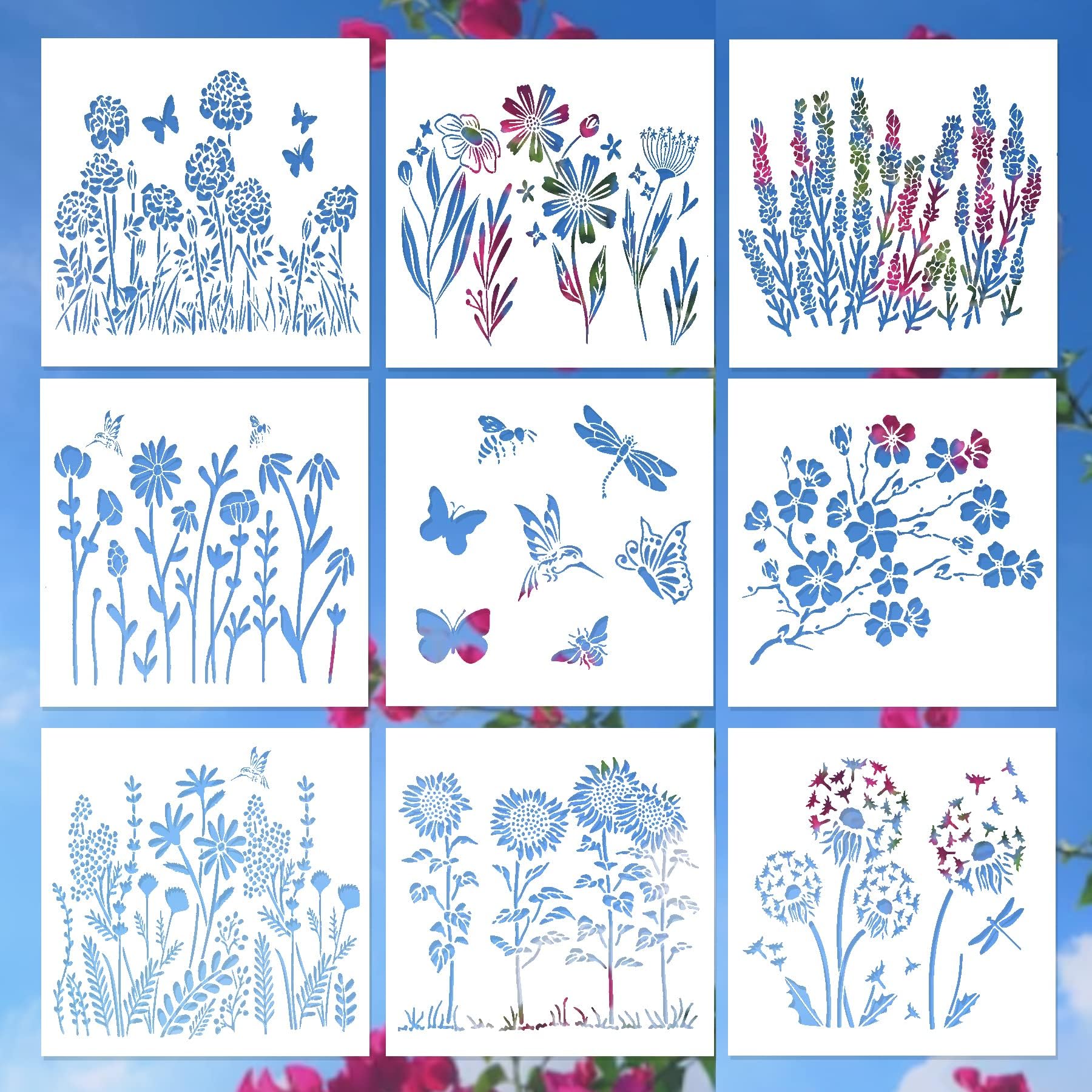 Amazon.com : 13 Pieces Wildflower Stencils Flower Stencils for Painting ...