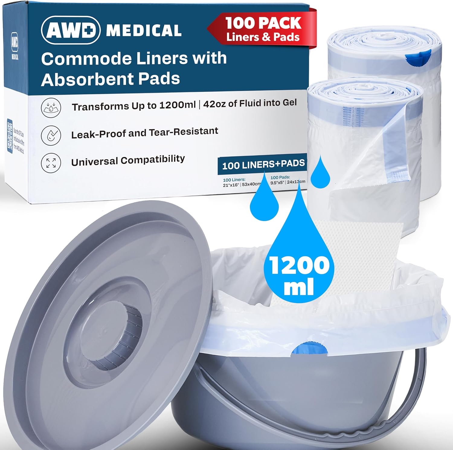 Amazon.com: Commode Liners with Absorbent Pads - Adults Commode Bag ...