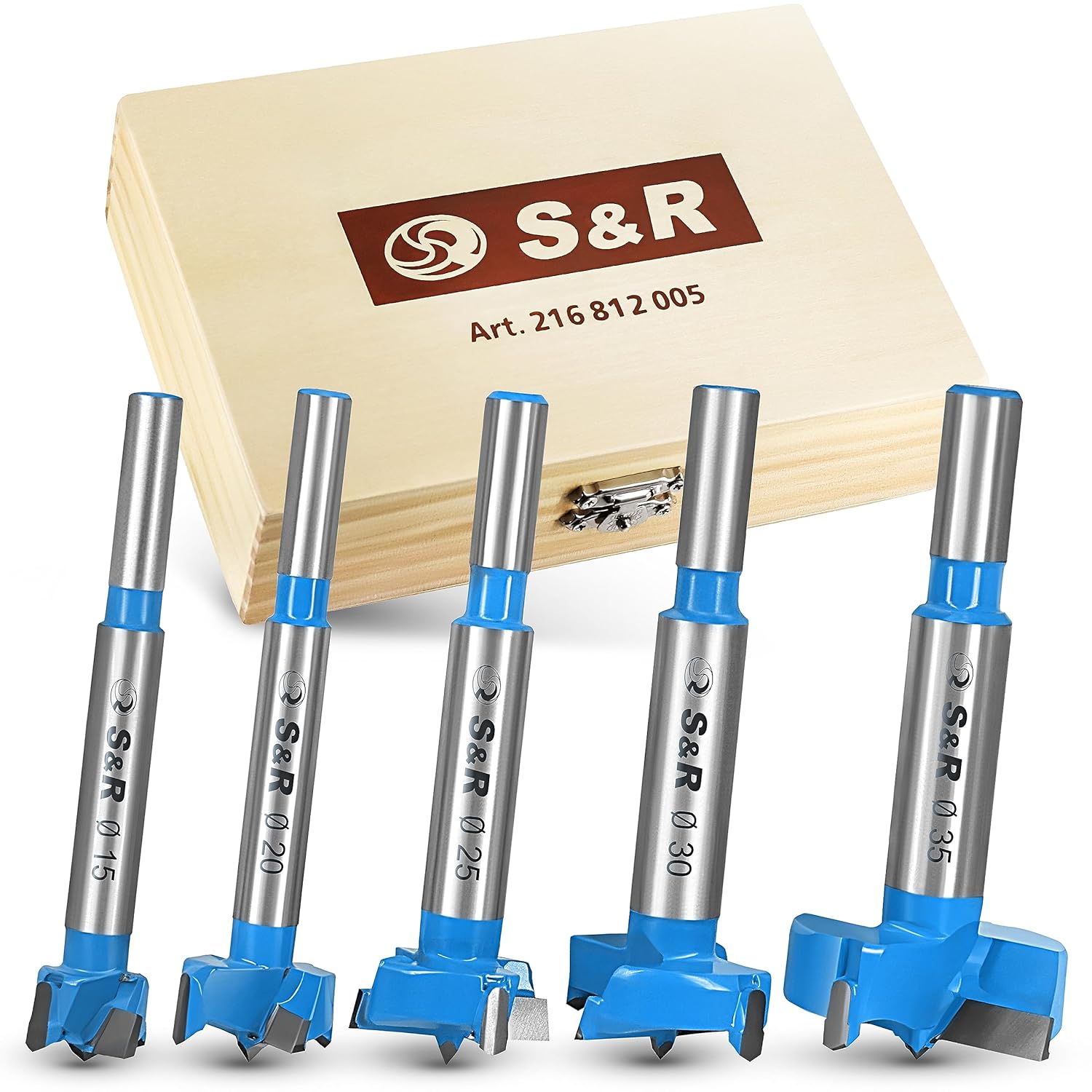 S&R Forstnerbohrer-Set für Holz 5-tlg, 15, 20, 25, 30, 35 mm in Holzbox ...