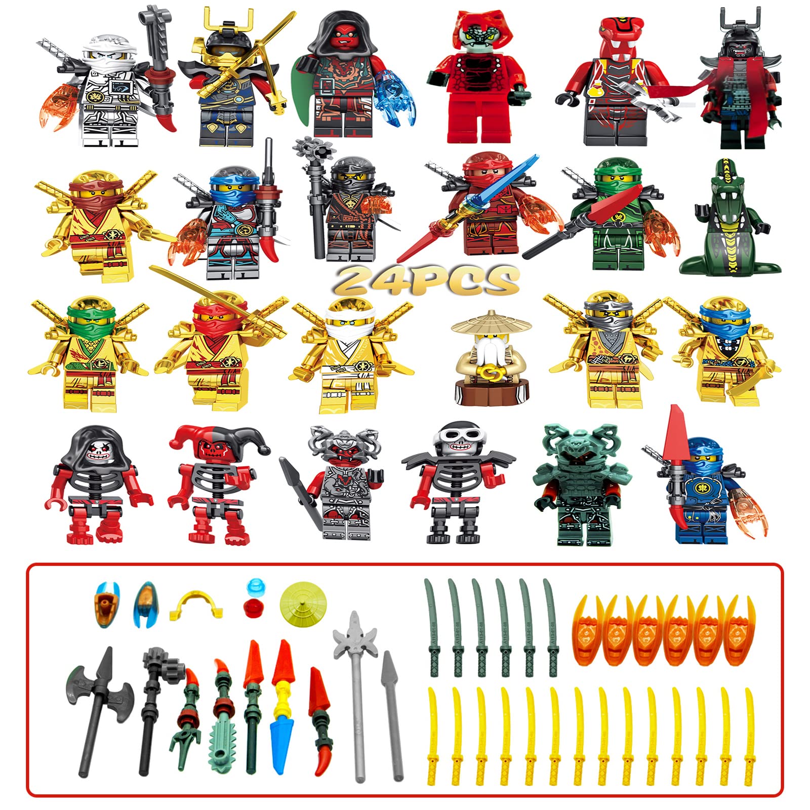 Buy 24Pack Nija Minifigures Action Figure Set Ninja Deluxe Gold Action ...