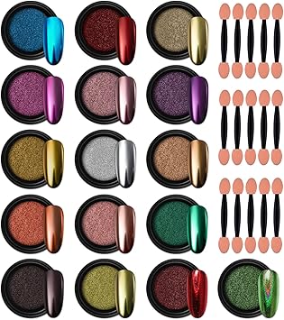 Amazon.com: Artdone 16 Jars Chrome Nail Pearl Powder Silver and Gold ...