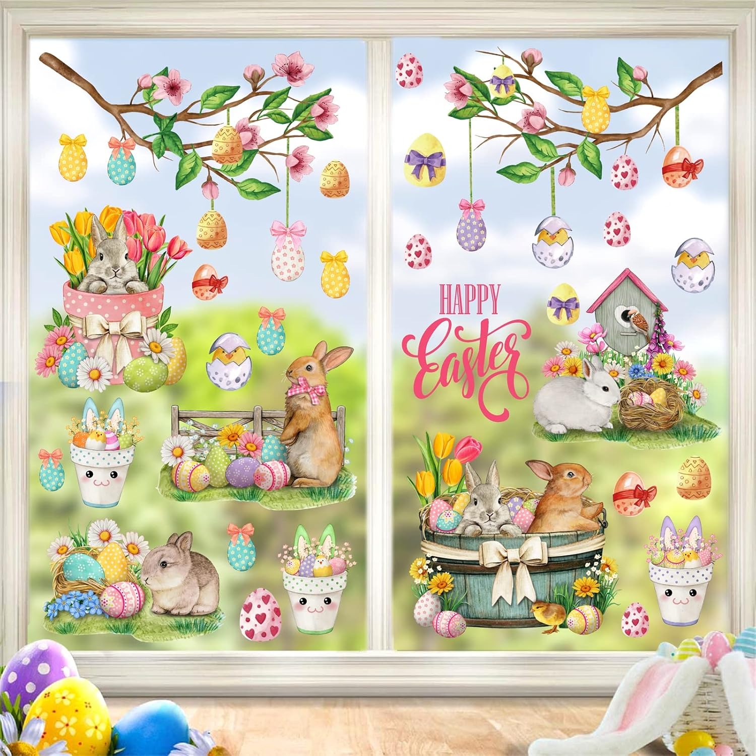 Easter Window Stickers Easter Decorations Easter Bunny Window Clings ...