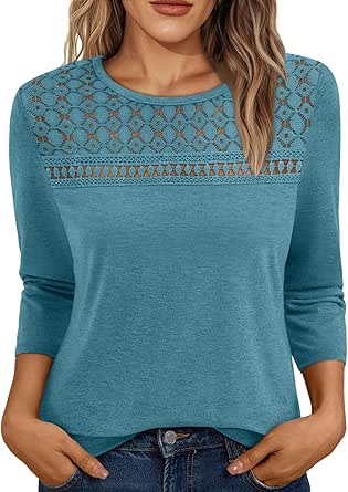 AUTOMET 3/4 Length Sleeve Womens Tops Lace Dressy Business Casual ...