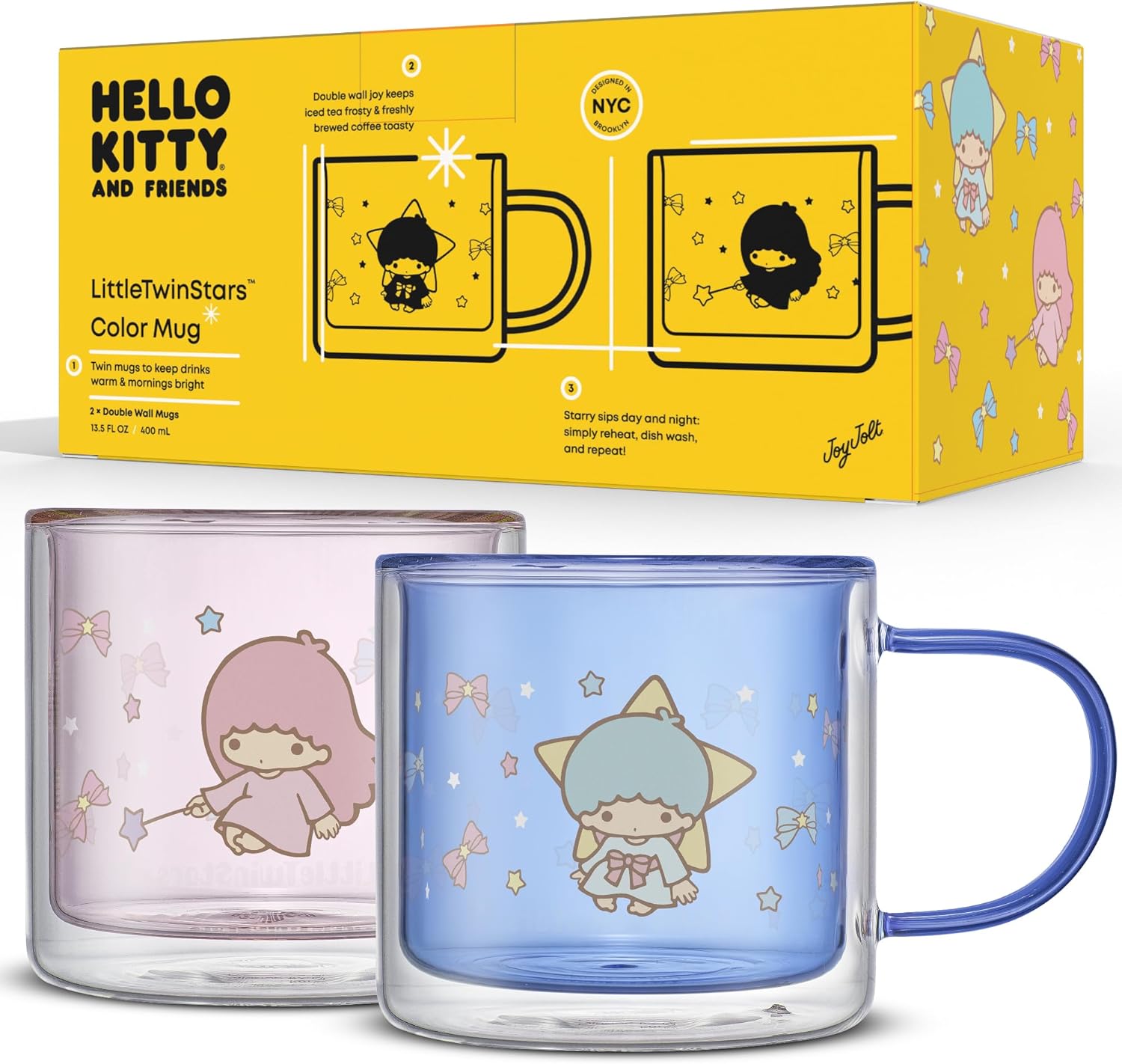 Amazon.com | JoyJolt Hello Kitty Double Walled Glass Coffee Mugs Set of ...