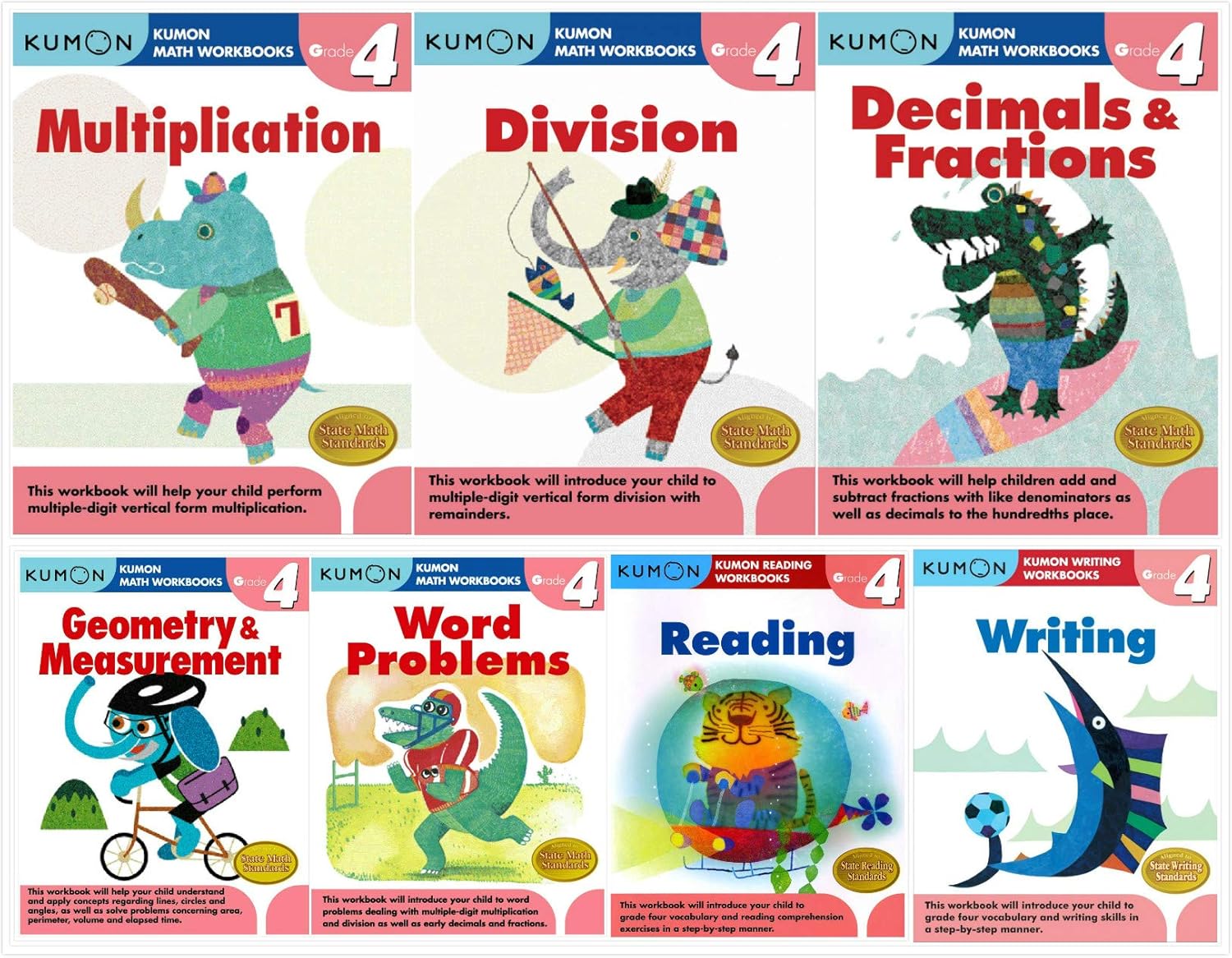 Kumon Grade 4 Complete Set (7 Workbooks) - Multiplication, Division ...