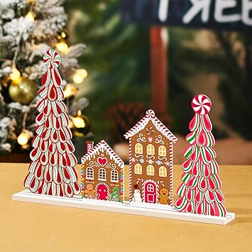Amazon.com: Suzile Christmas Gingerbread House Table Decorations ...