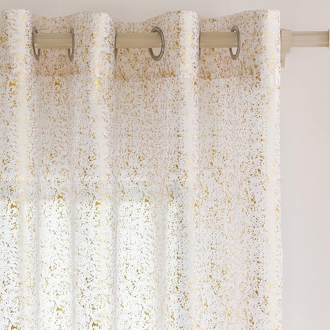 Amazon.com: TERLYTEX White Gold Sheer Curtains 84 Inches Long, Metallic ...