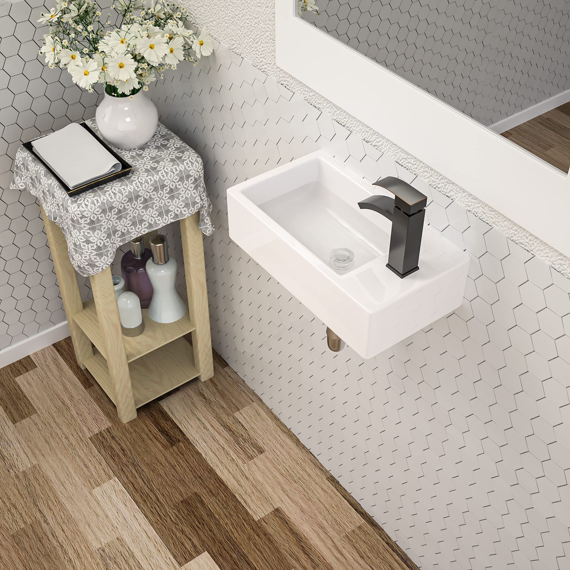 Floating Vessel Sink, Dcolora 18"x10" Small Wall Mounted Bathroom Sink ...