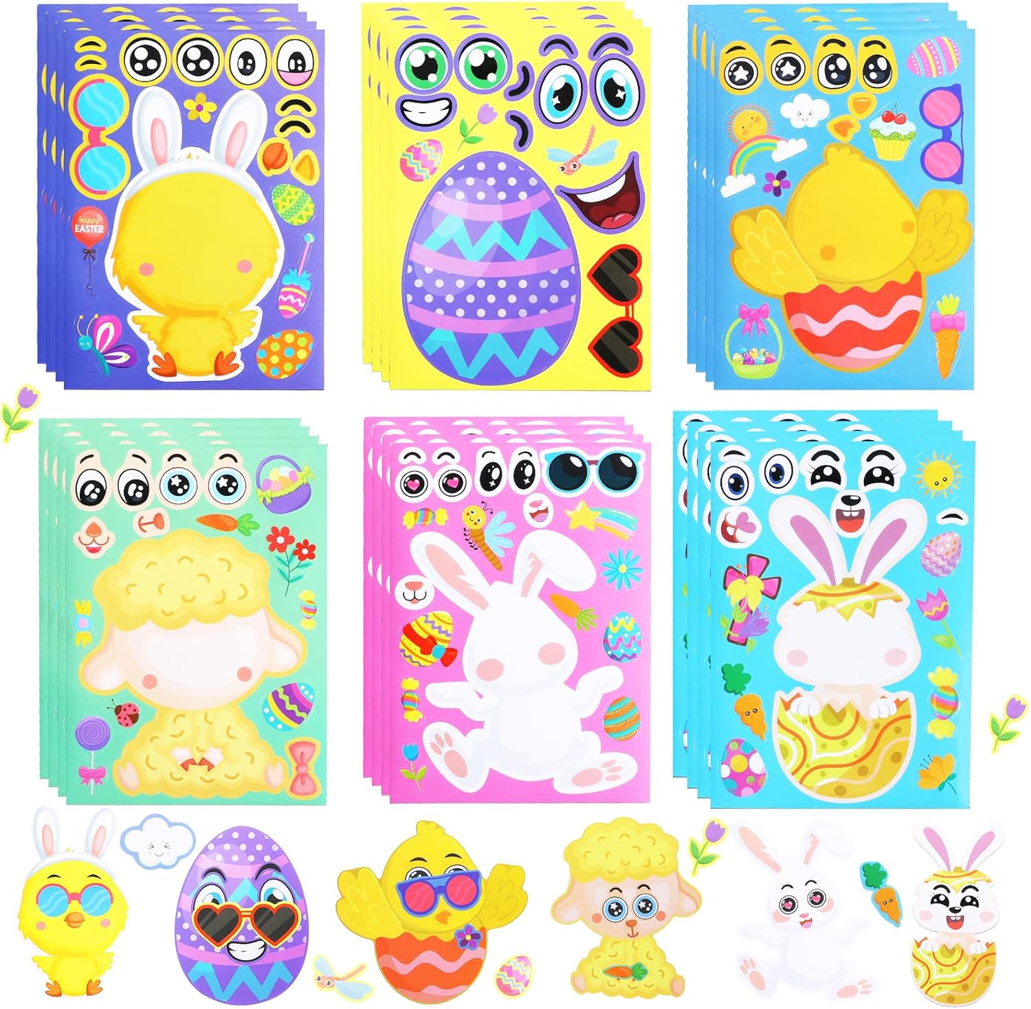 Amazon.com: Neptniopllab 48 Sheets Easter Crafts Stickers for Kids ...