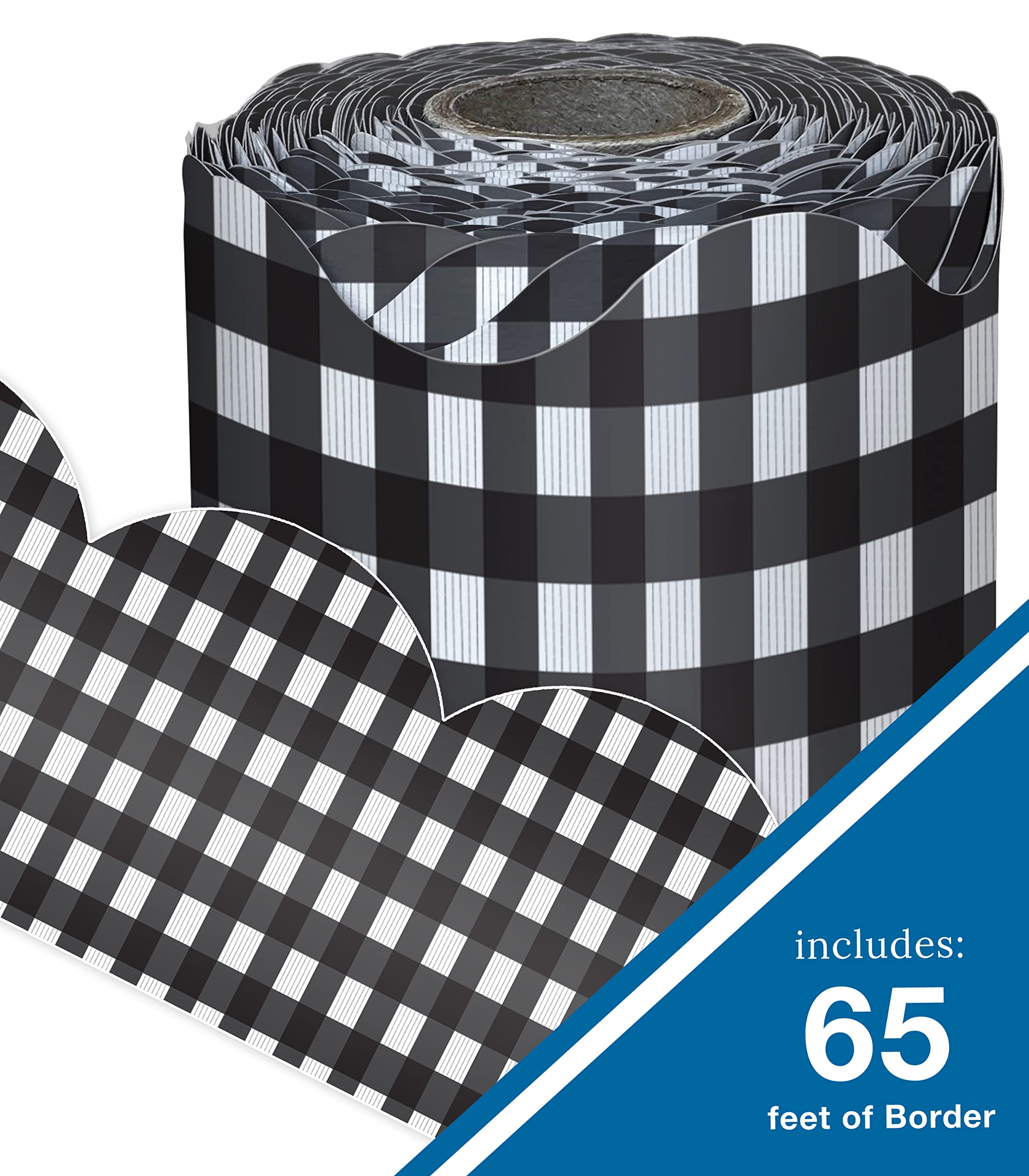 Snapklik.com : Carson Dellosa Farmhouse 65 Ft Scalloped Gingham Black ...