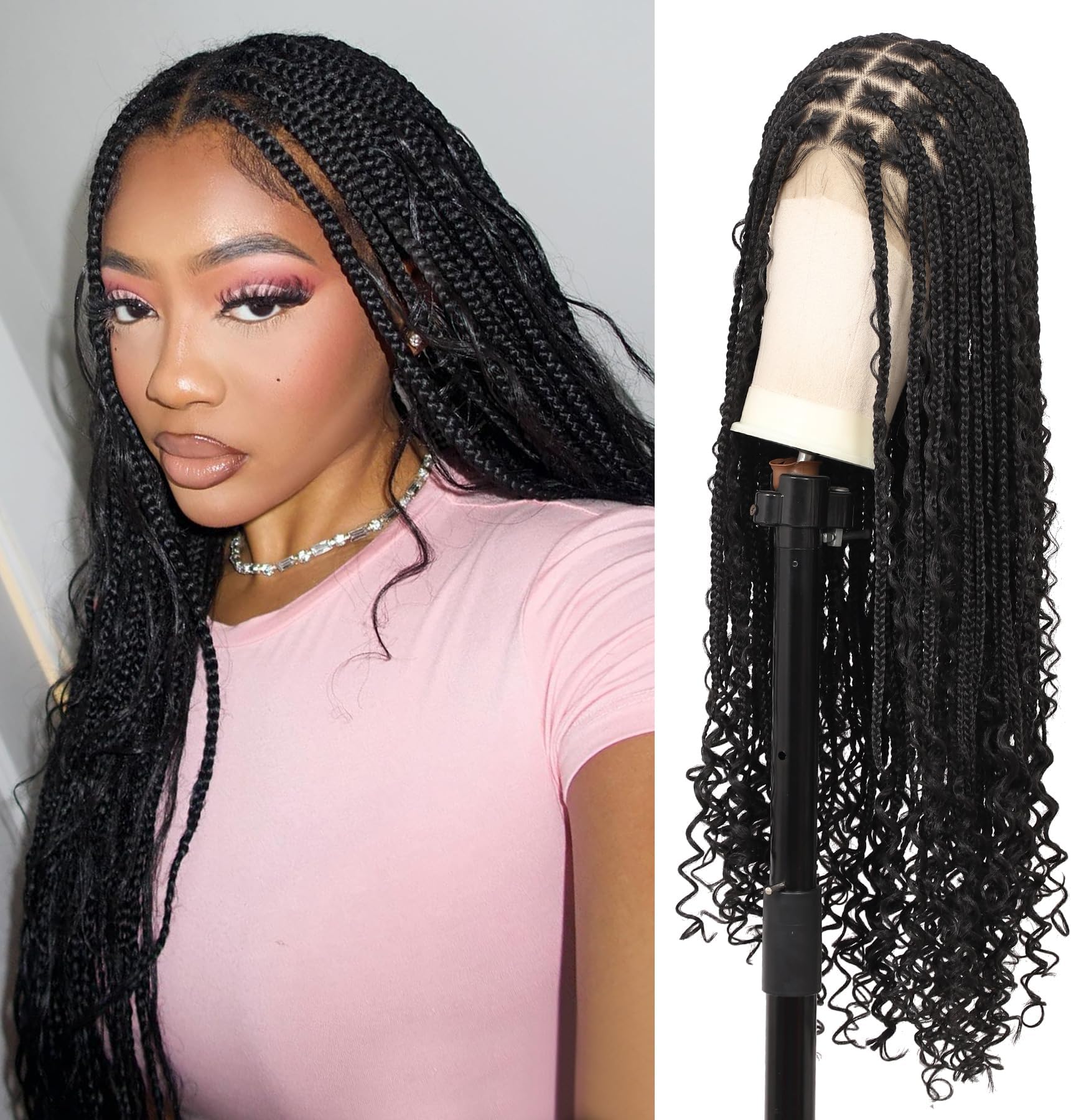 Amazon.com : INSBEAUTY Human Hair Braided HD Full Lace Wigs Knotless ...
