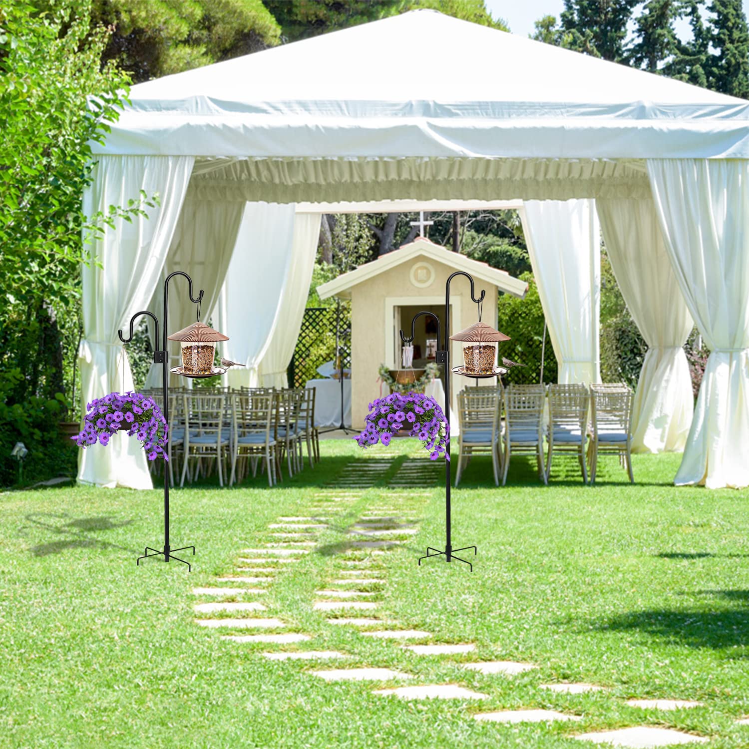 Rexwnadu Shephard Hooks Outdoor 60 Inches for Lanterns Double Hooks ...