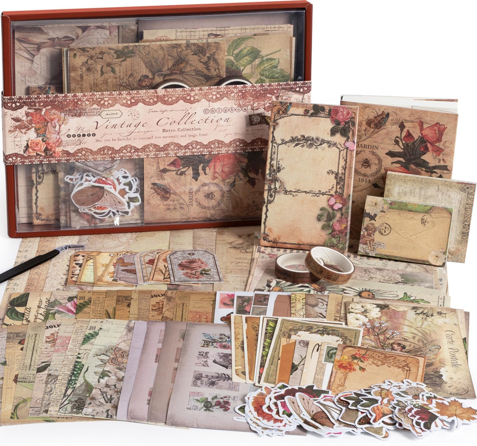 Amazon.com: UPSYTIO Vintage Scrapbook Kit, Journaling Scrapbooking ...