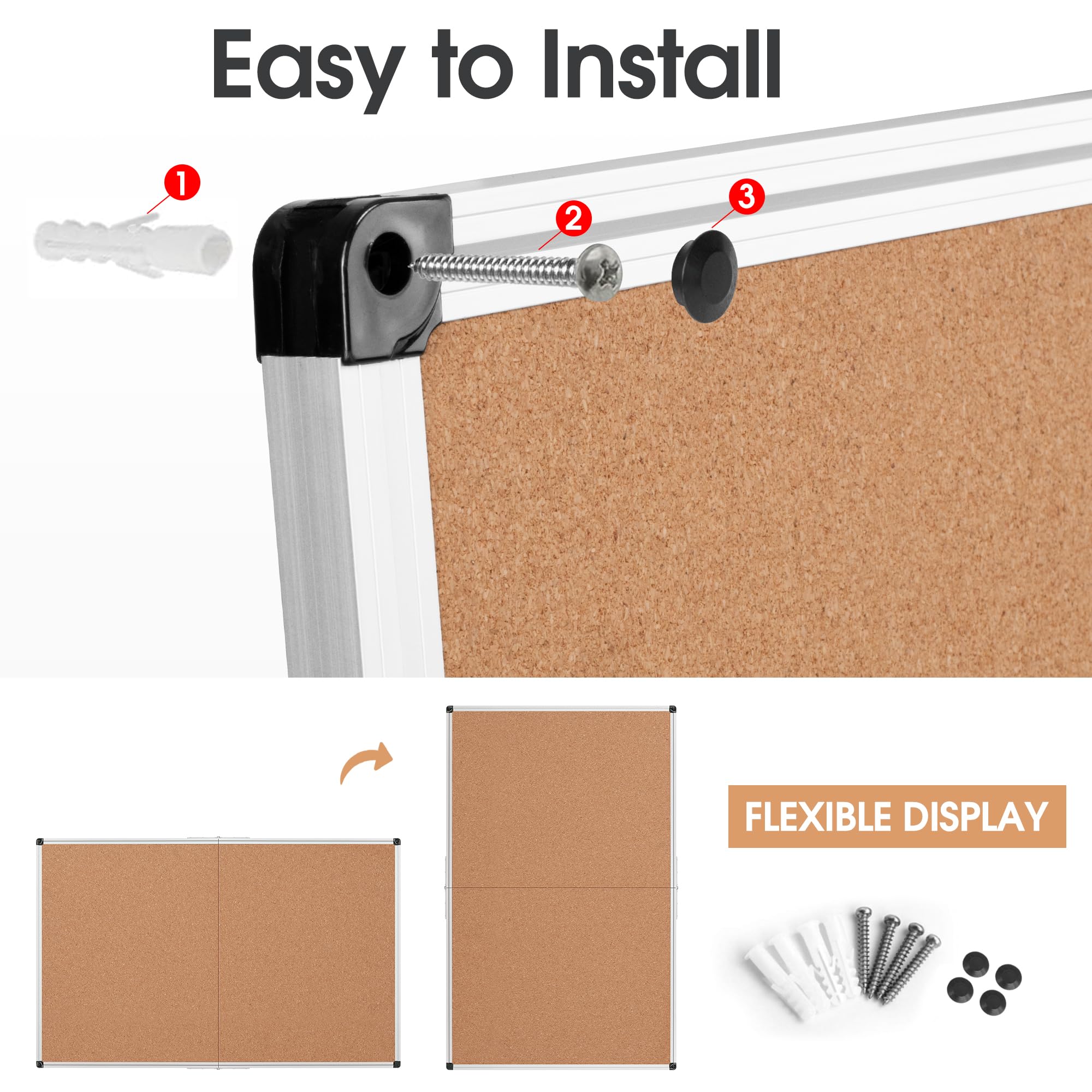 Board2by Extra Large Cork Bulletin Board 60" X 36", Foldable Notice Pin ...