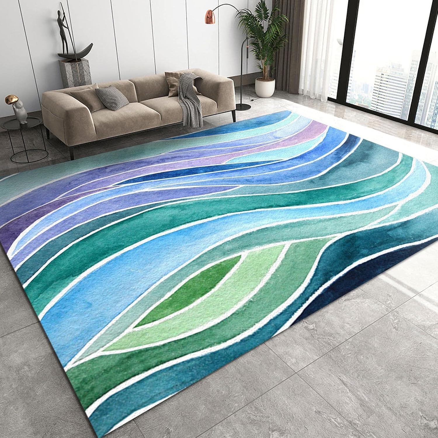 Amazon.com: Watercolor Blue Green Purple Gradient Area Rug, Wave Spiral ...