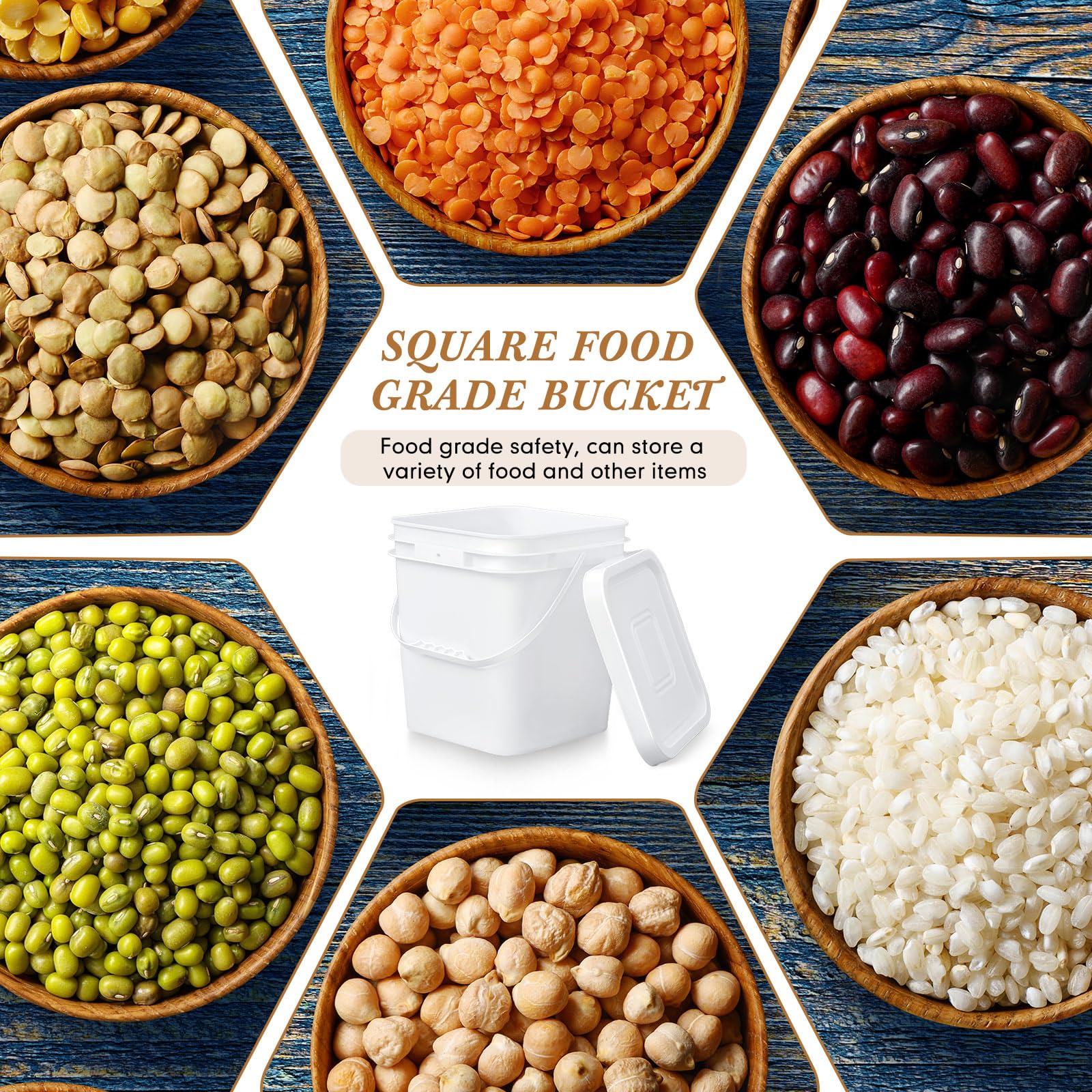 Mumufy 5 Pcs 3.5 Gallon Square Food Grade Bucket Square Bucket with Lid ...