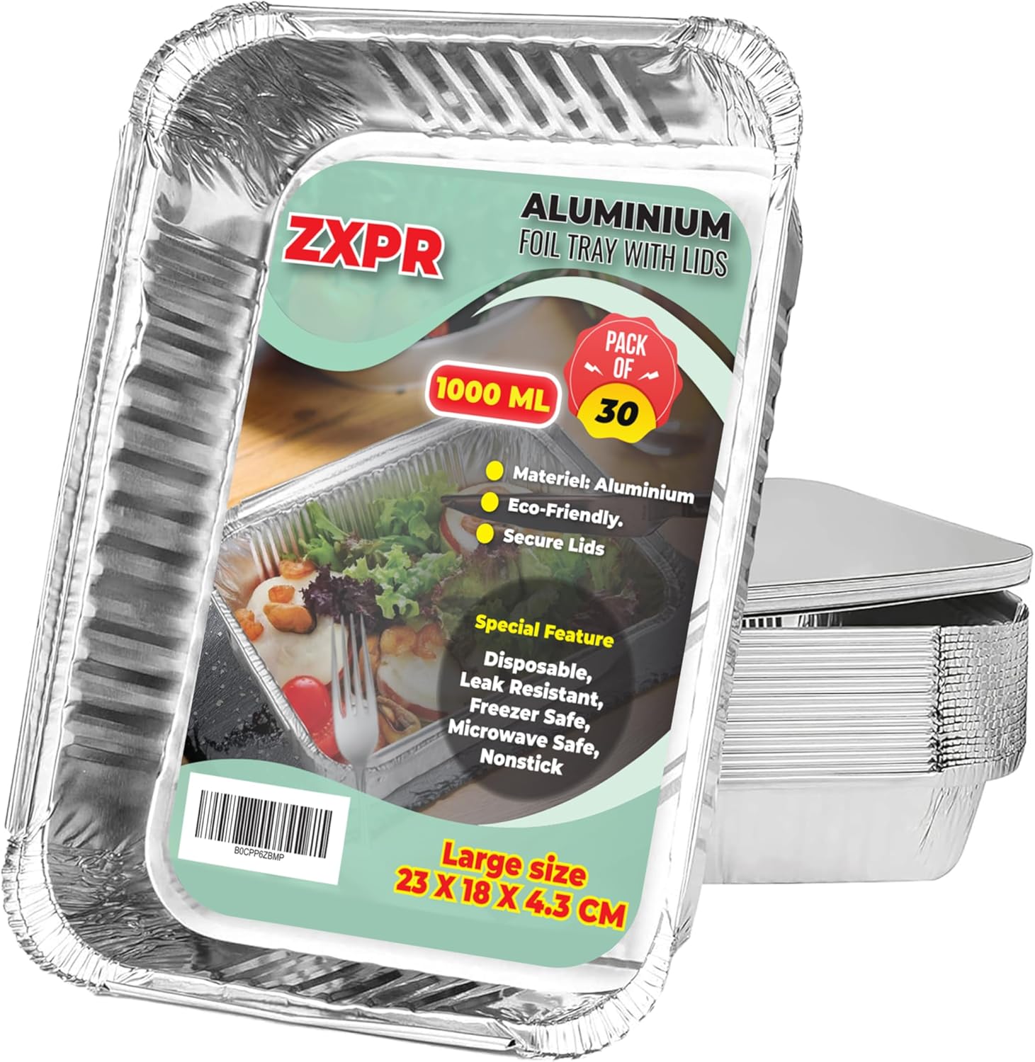 ZXPR Aluminium Foil Trays with Lids - Pack of 20 & 30 Pcs Disposable ...