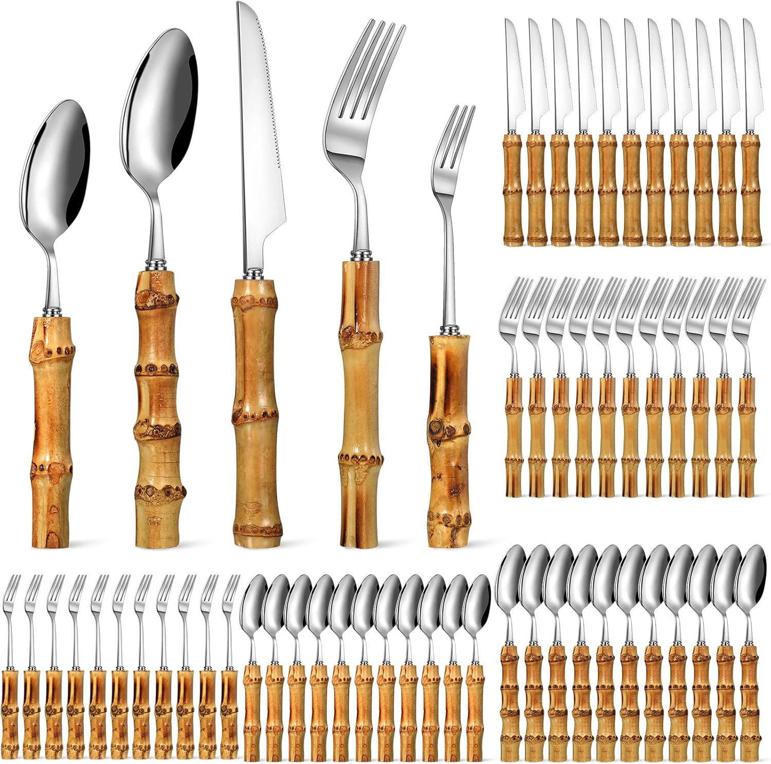 Amazon.com | Eboot Bamboo Silverware Set 18/8 Stainless Steel Tableware ...
