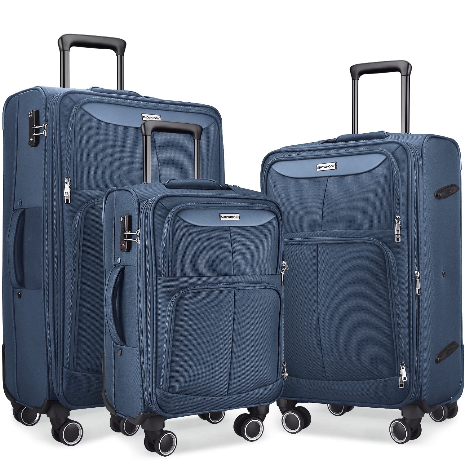 SHOWKOO Luggage Sets 3 Piece Softside Expandable Lightweight Durable ...