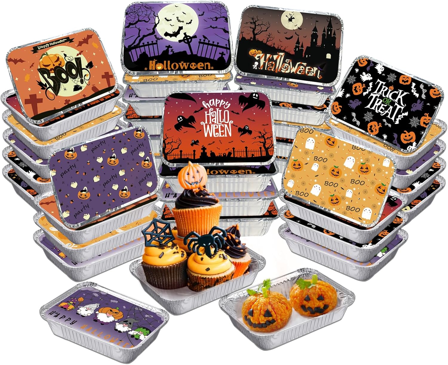 Amazon.com: DTESL 50PCS Disposable Aluminum Pans with Lids - Halloween ...