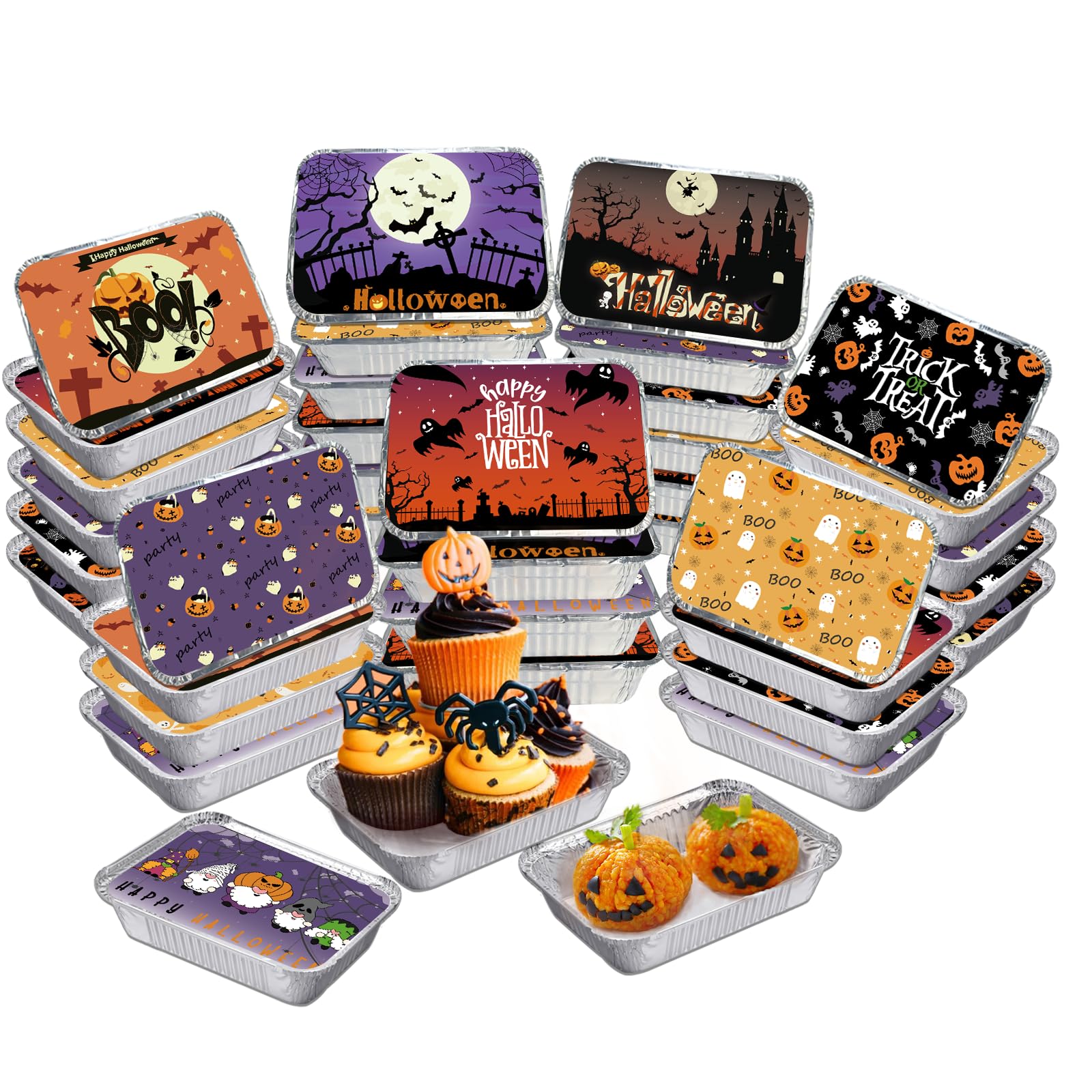 Amazon.com: DTESL 50PCS Halloween Foil Containers with Lid, Halloween ...