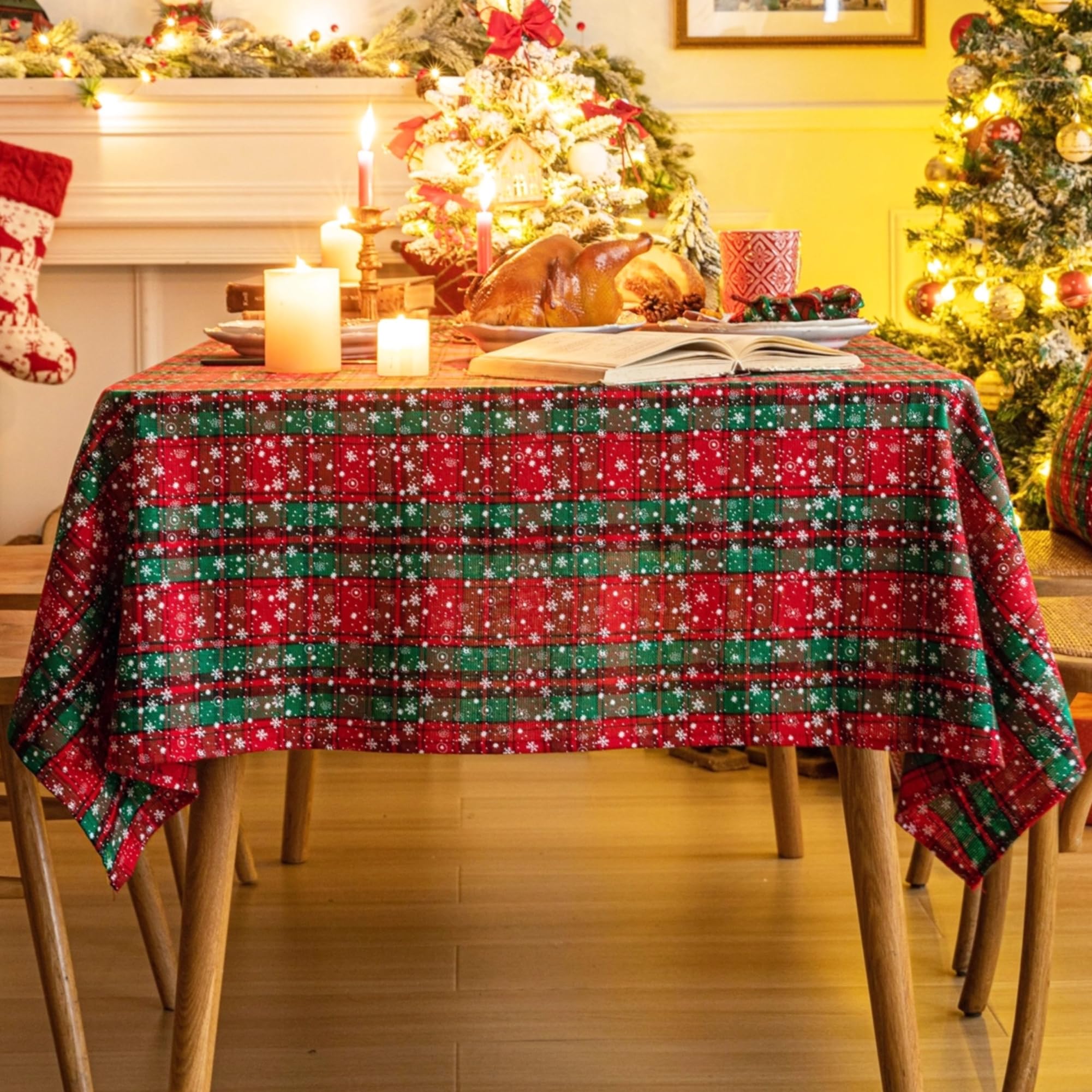Amazon.com: RUIBAO HOME Green Plaid Christmas Tablecloth for Rectangle ...