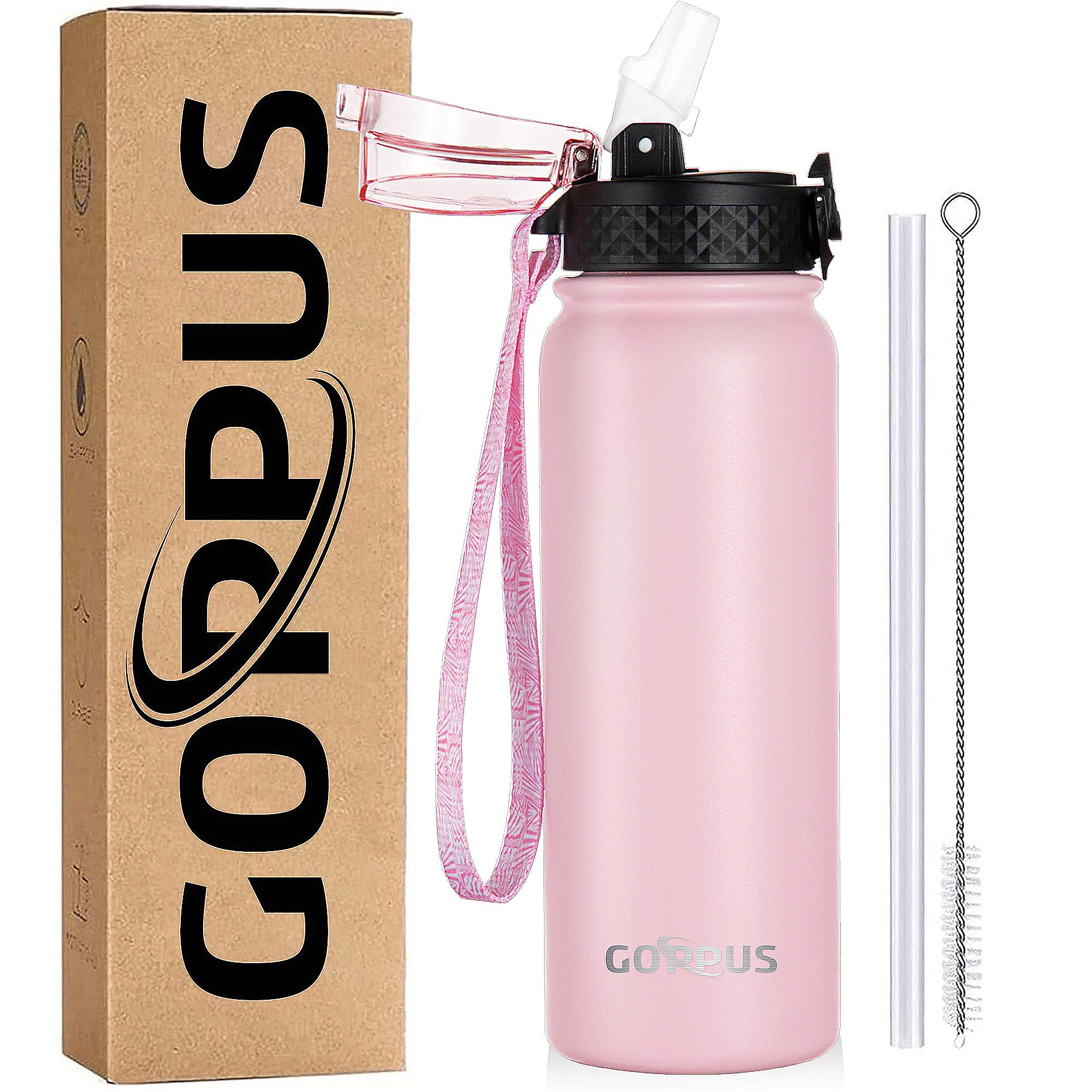GOPPUS 20 OZ Water Bottle This Insulated Water Bottle Straw Stainless ...