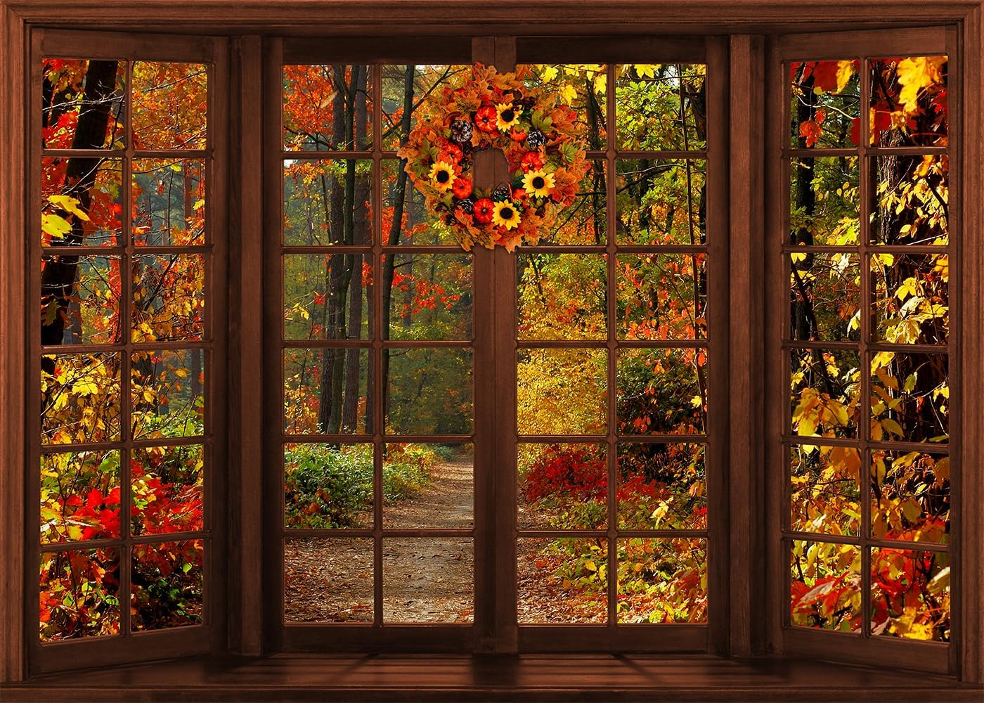 Amazon.com : DePhoto 7x5FT Fall Window Backdrop Fall Autumn Garland ...