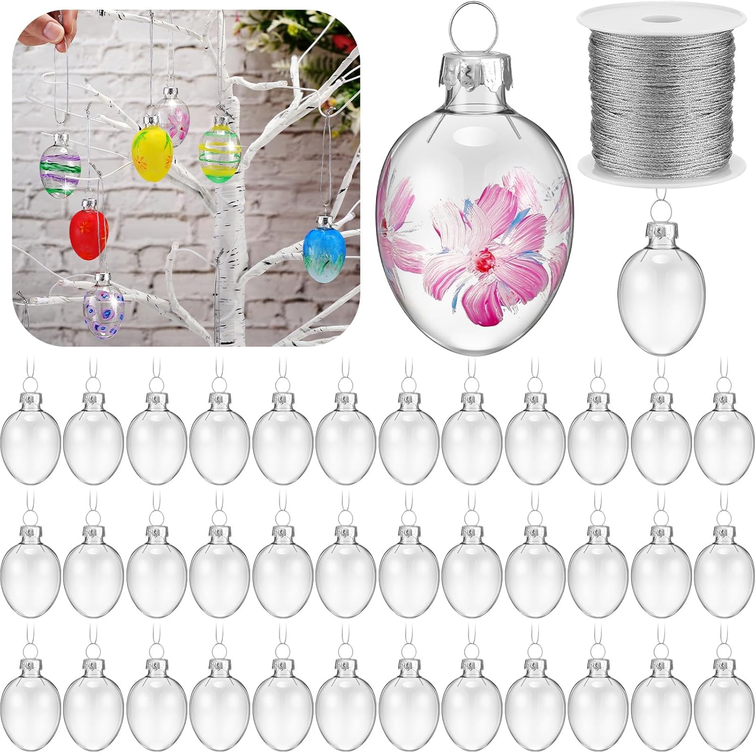 Amazon.com: Wettarn 36 Pcs Clear Glass Easter Egg Ornaments Decorations ...