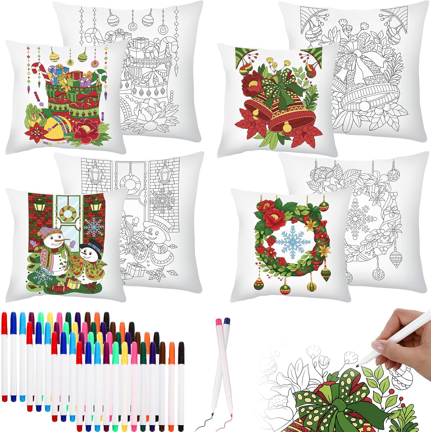 Amazon.com: Tudomro 4 Pcs Christmas Coloring Pillowcase Set 18 x 18 ...