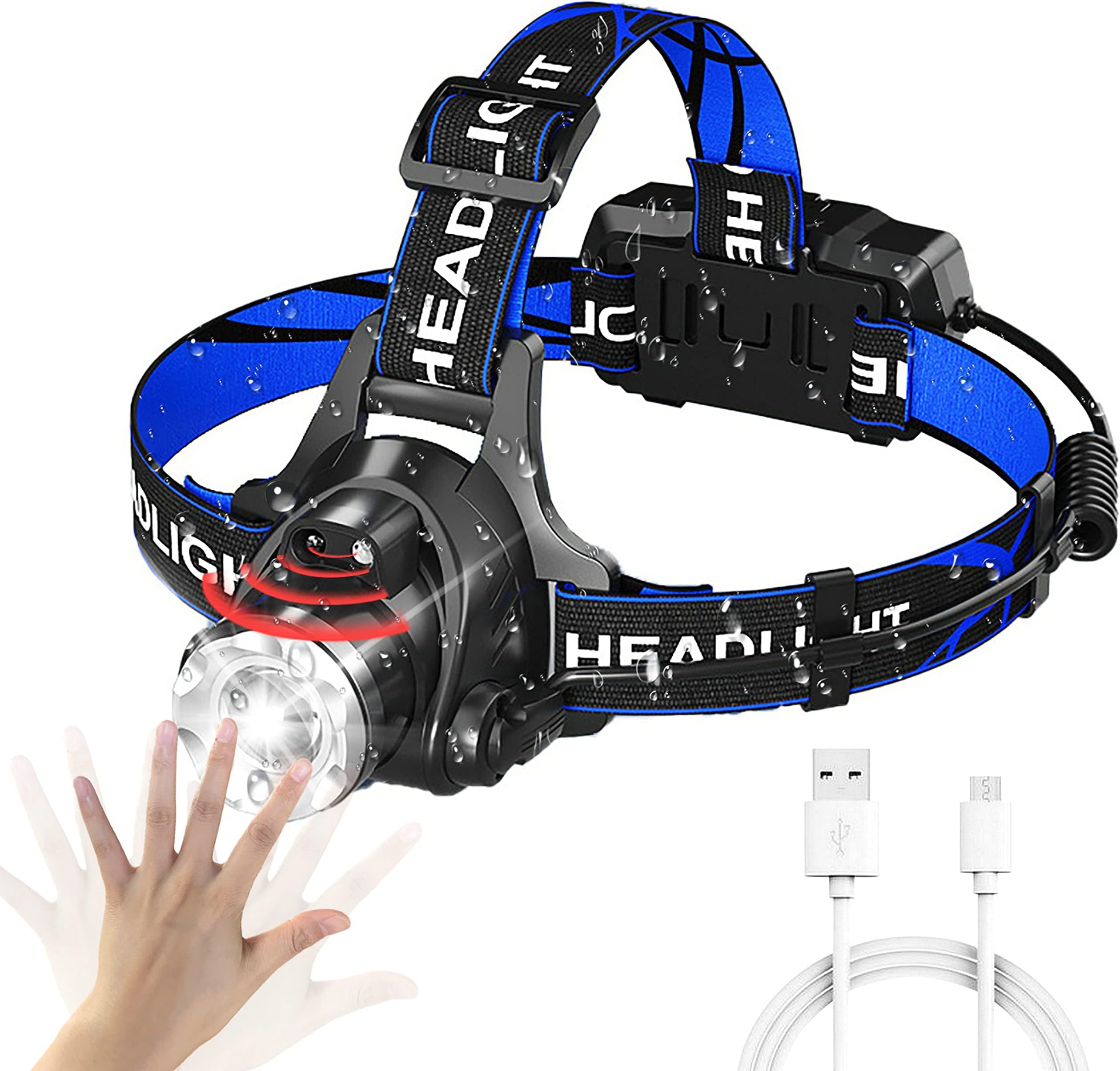 YL TRD Frontal Lámpara Led para Cabeza recargable 3 Cree T6, Foco Luces ...