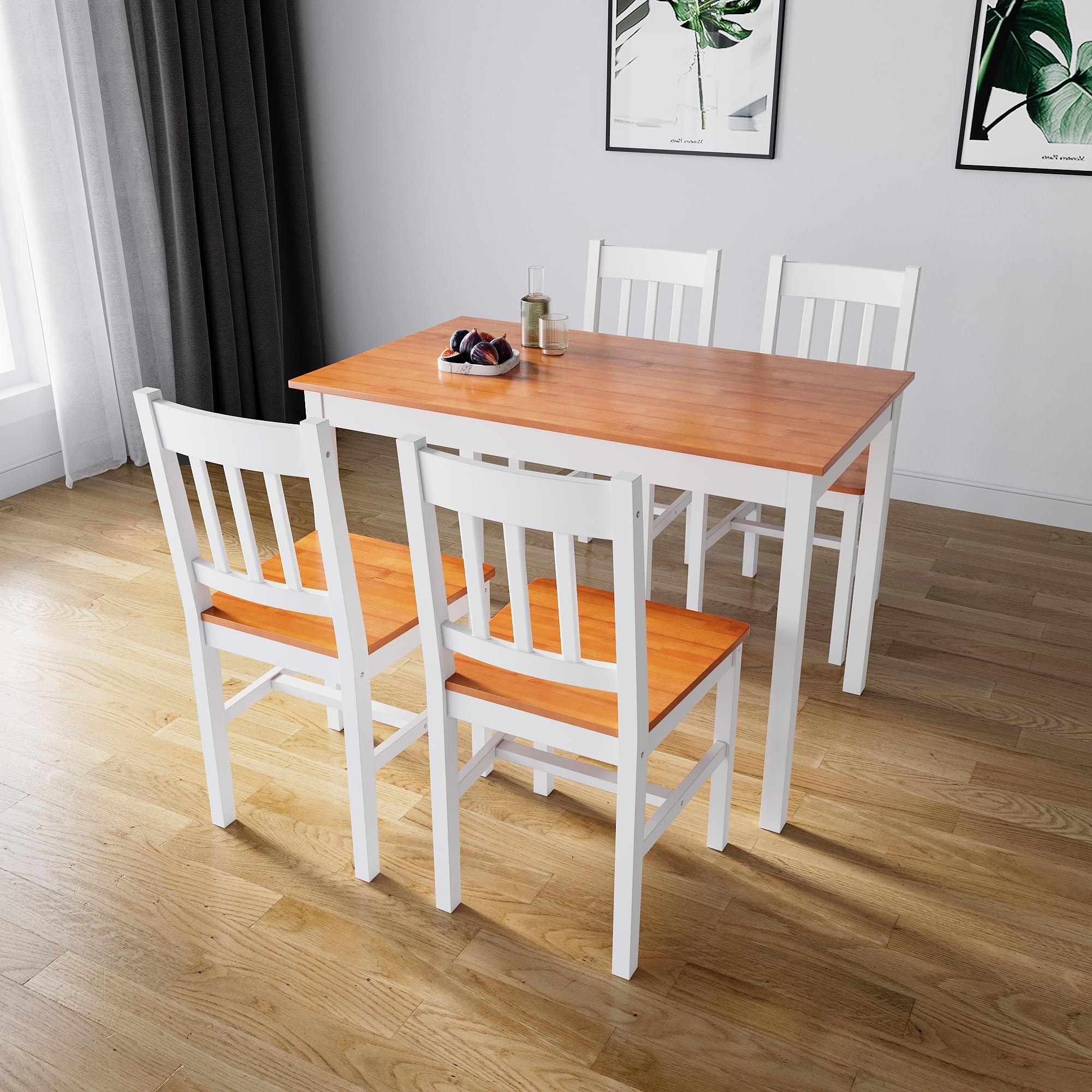 Home Source Corona Table 4 Chairs Set Kitchen Dining Room Furniture Solid Pine Traditional ...