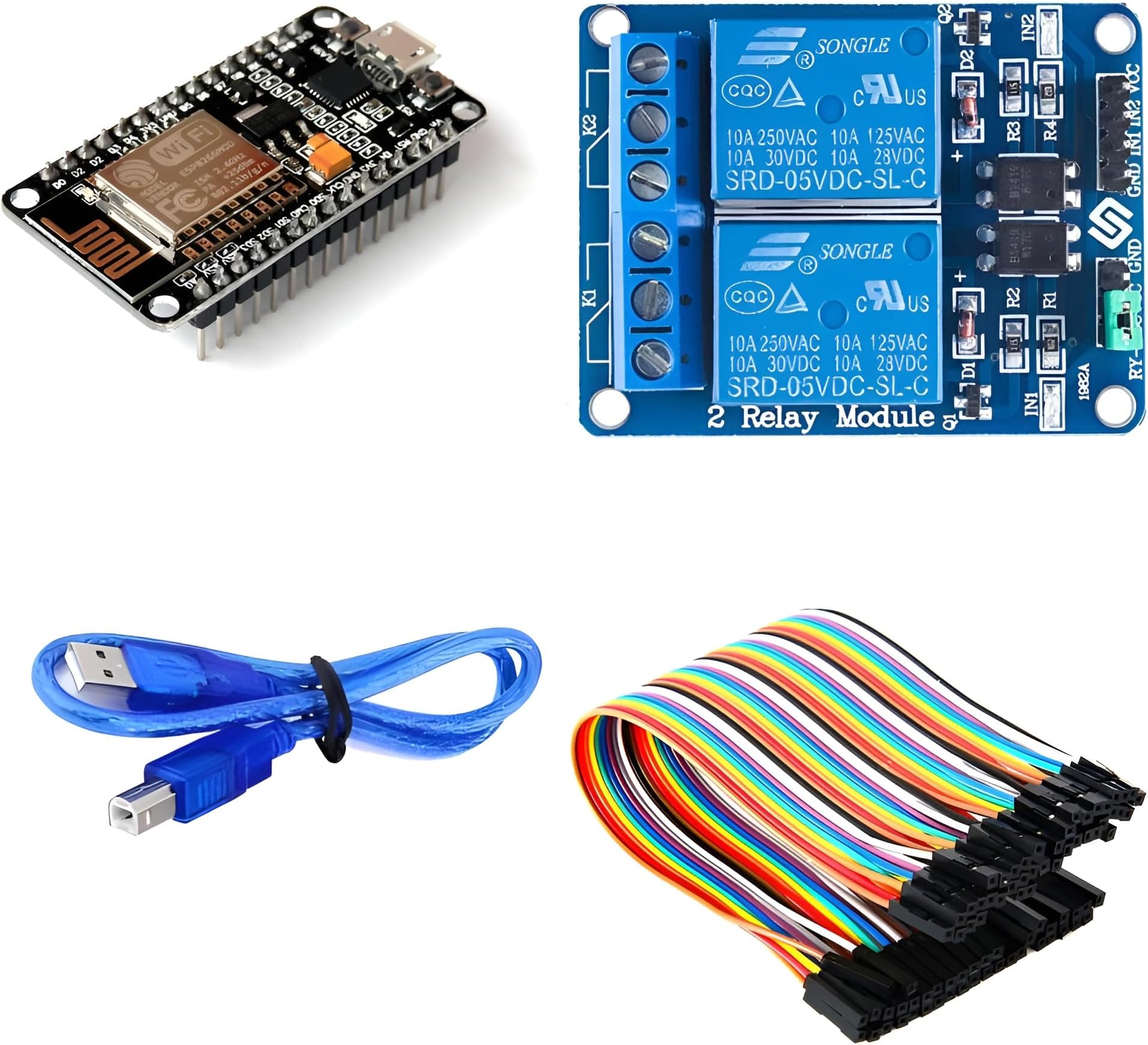R&D ESP8266 NodeMCU WiFi with 2 Channel Relay Module and Jumper Wire ...