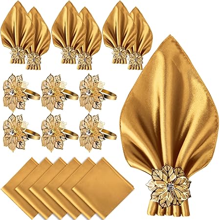 Amazon.com: VIJIV 12 Pack Cloth Napkins and Gold Napkin Rings Set of 6 ...