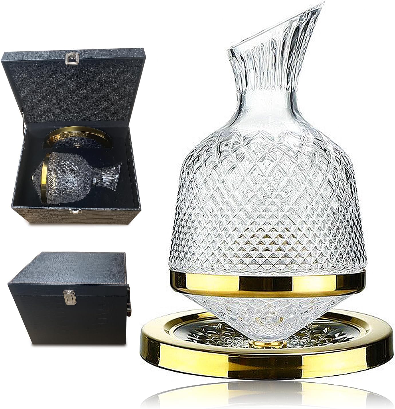 Lvpradior Wine Decanter, Hand Blown Shelf Spinning Crystal Decanter Set ...