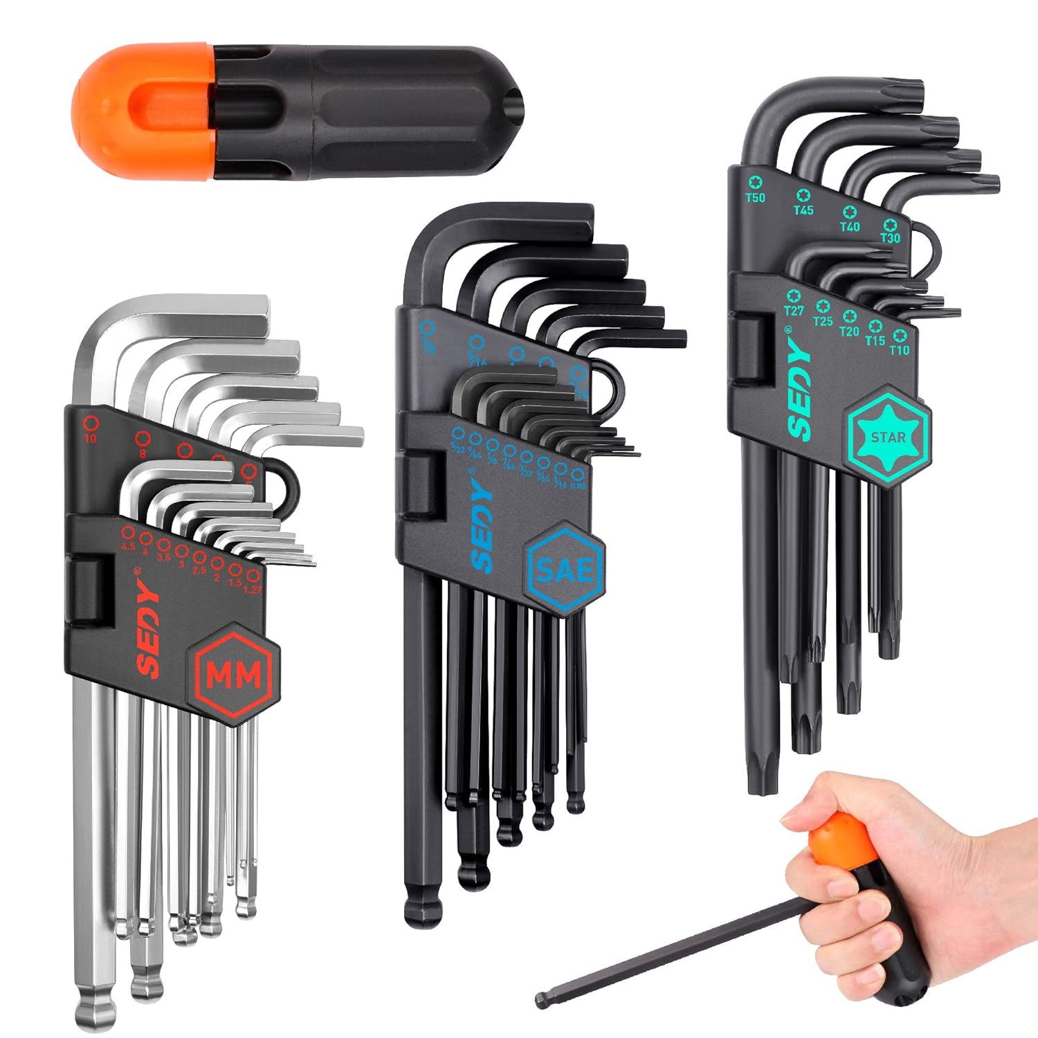 SEDY 36-Pieces Hex Key Allen Wrench Set, Long Arm Ball End Hex & Torx L ...