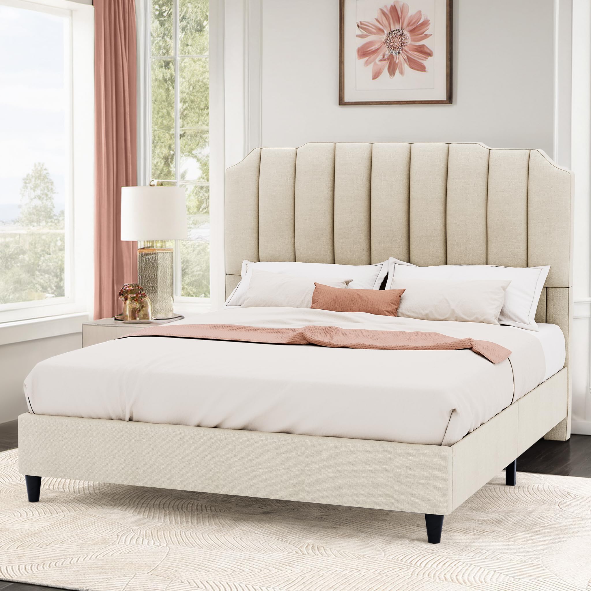 Amazon.com: HALLYBEE 50.4" H Full Size Bed Frame with Headboard Velvet ...