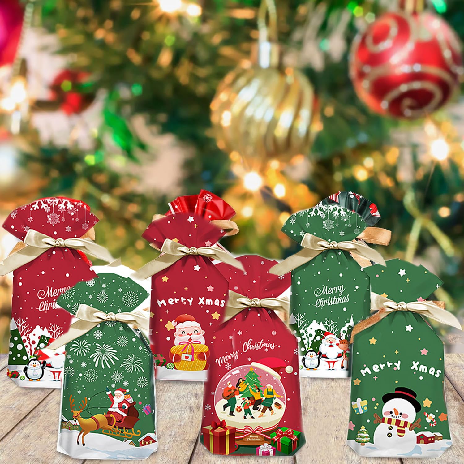60PCS Christmas Drawstring Gift Bags in 6 Styles Christmas Wrapping ...