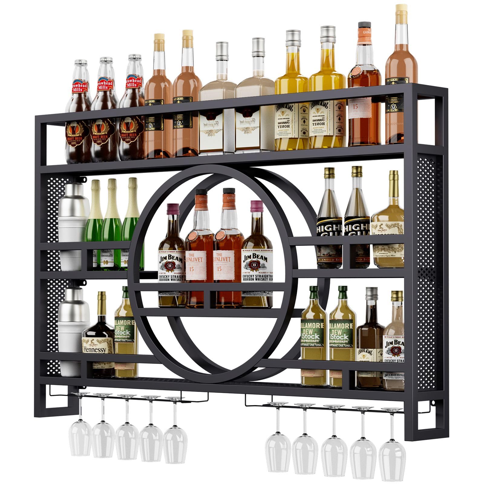 Amazon.com: 3-Tiers 39in Wine Rack Wall Mounted, Floating Bar Shelves ...