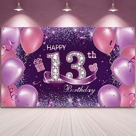 Amazon.com: Custom Happy 13th Birthday Banner Backdrop - 13 Years Old ...