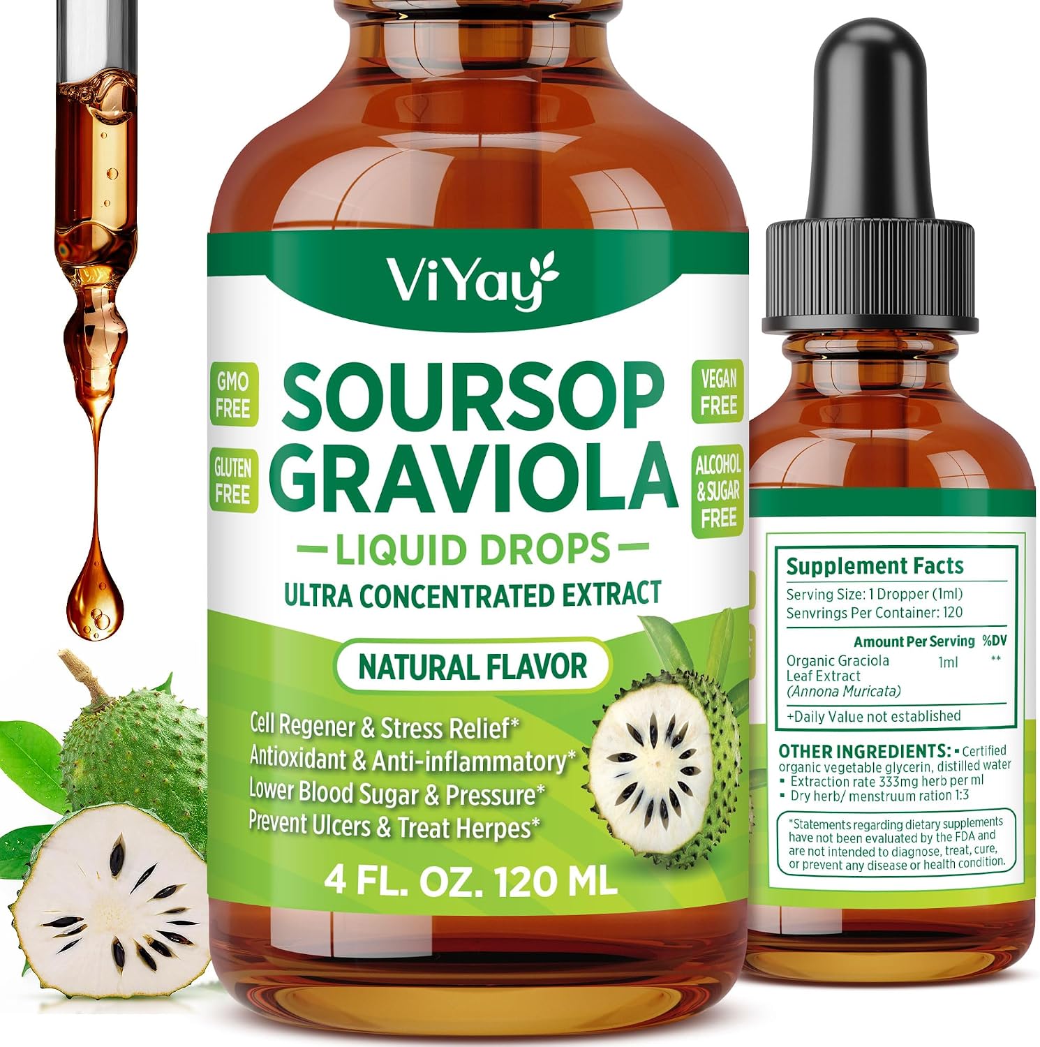 Soursop Graviola Liquid Drop 1200mg, 4 Fl Oz : Amazon.ca: Health ...
