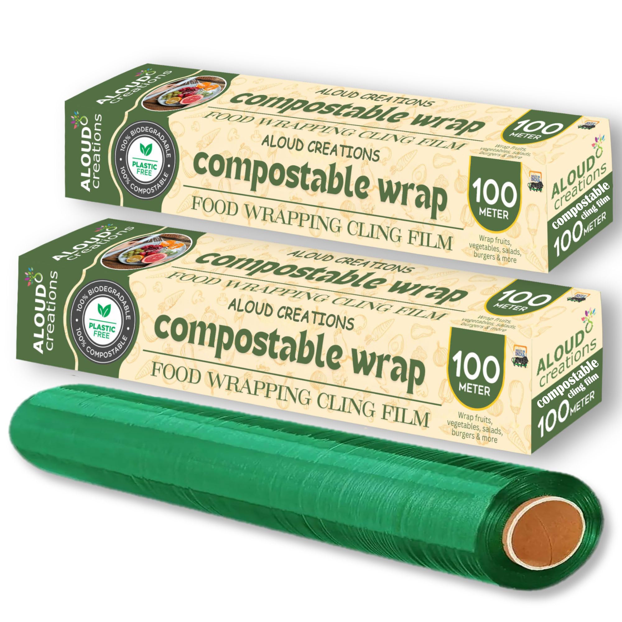 Buy ALOUD CREATIONS Compostable Food Wrapping Cling Film | Ideal for ...