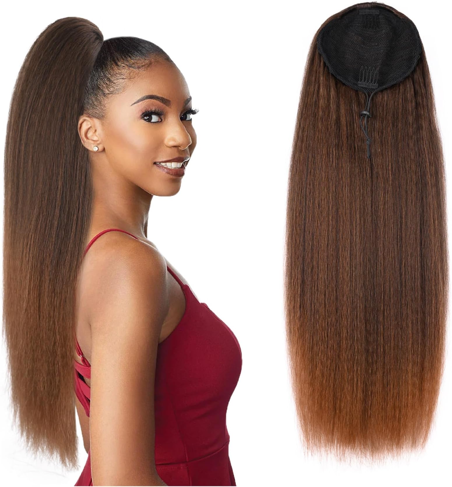 Amazon.com : Long Yaki Straight Drawstring Ponytail for Black Women ...