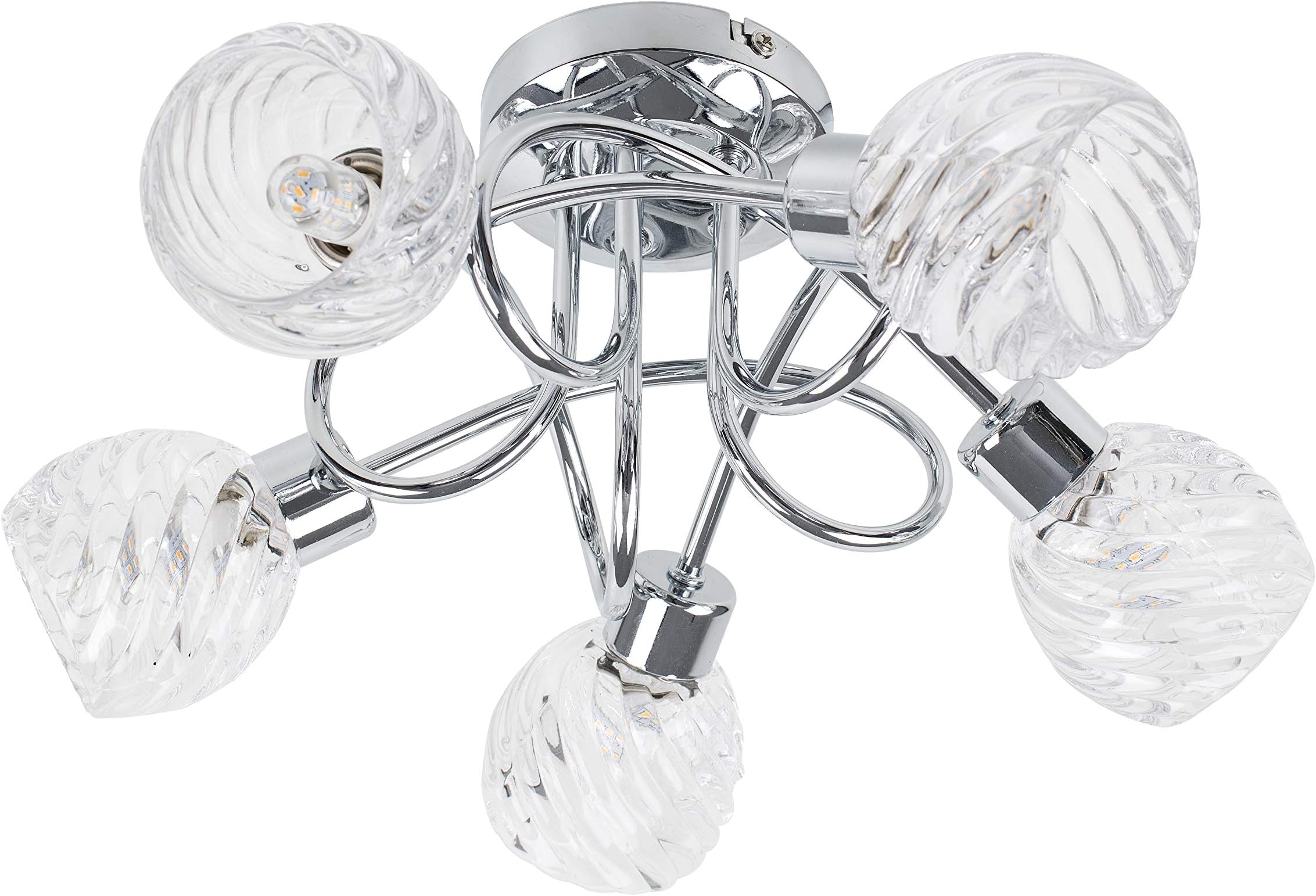 MiniSun Contemporary 5 Way Polished Chrome Curved Arm Flush Ceiling ...