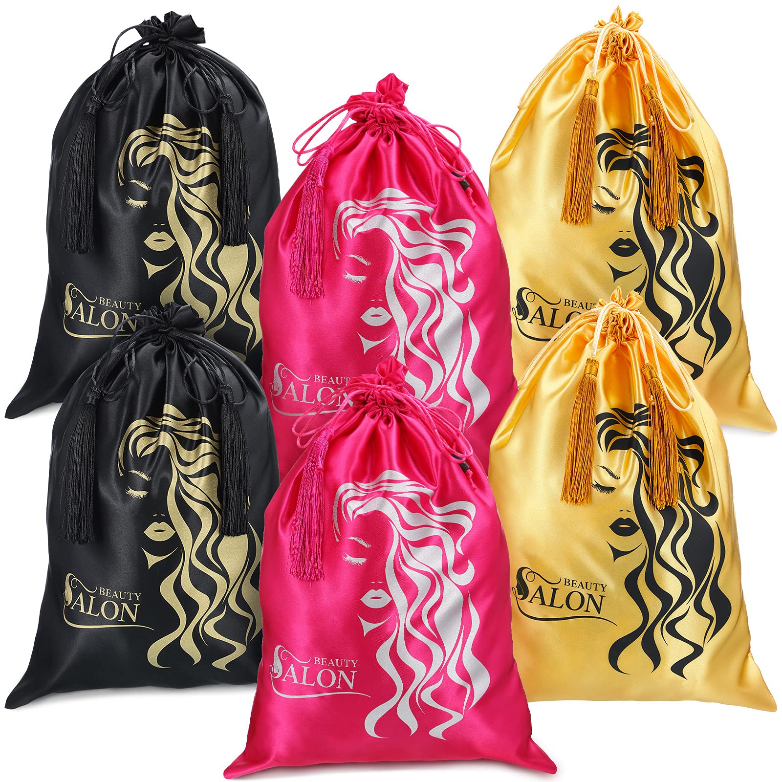 Amazon.com: Riakrum 6 Pieces Satin Wig Bags Silky Wig Storage Bag with ...