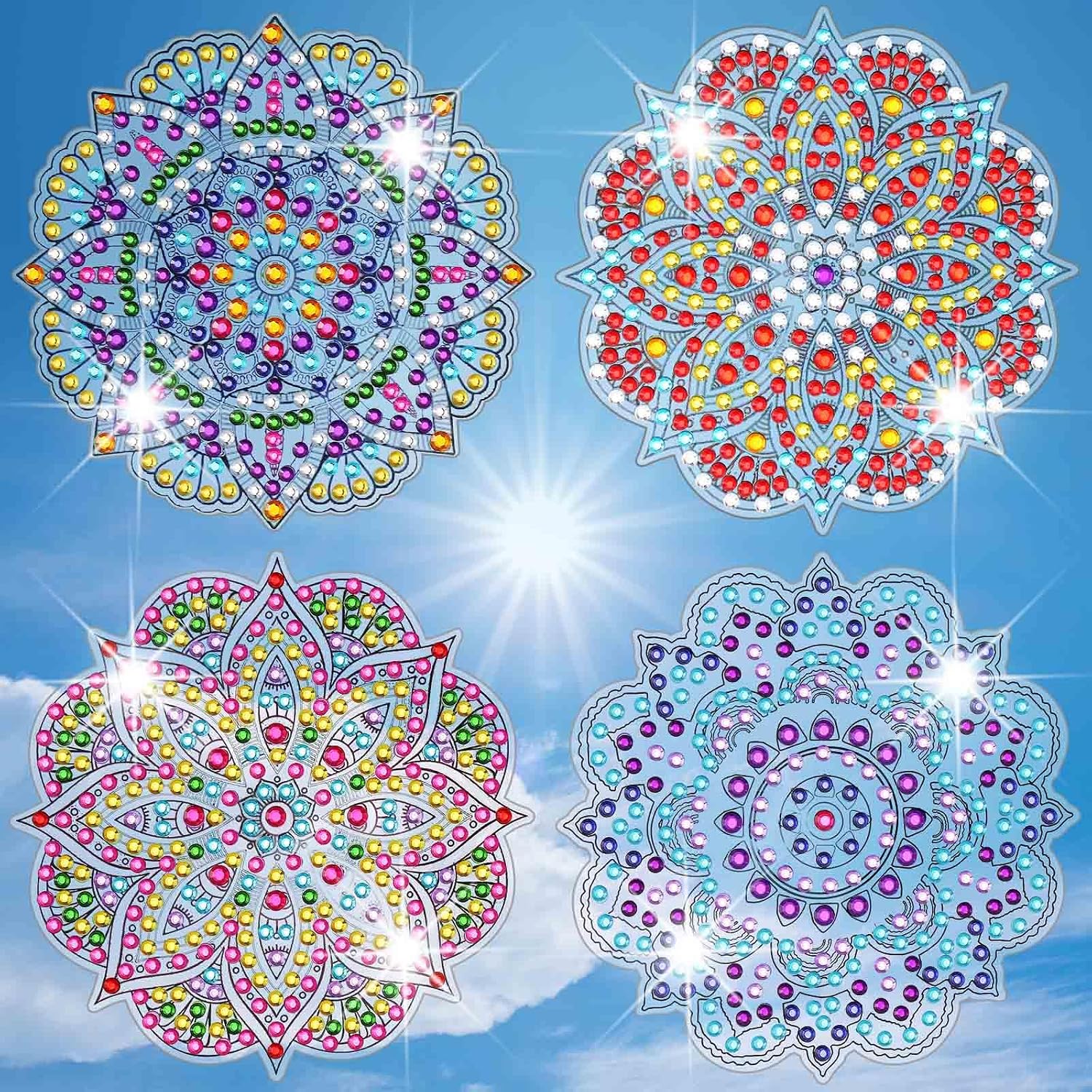 Amazon.com: Diamond Painting Stained Glass Window Clings, 4 Pcs Mandala ...