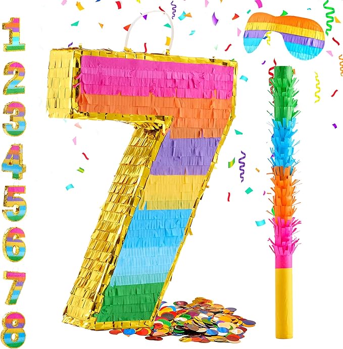 Amazon.com: MUWOOB Rainbow Number 7 Pinata for 7th Birthday Party ...