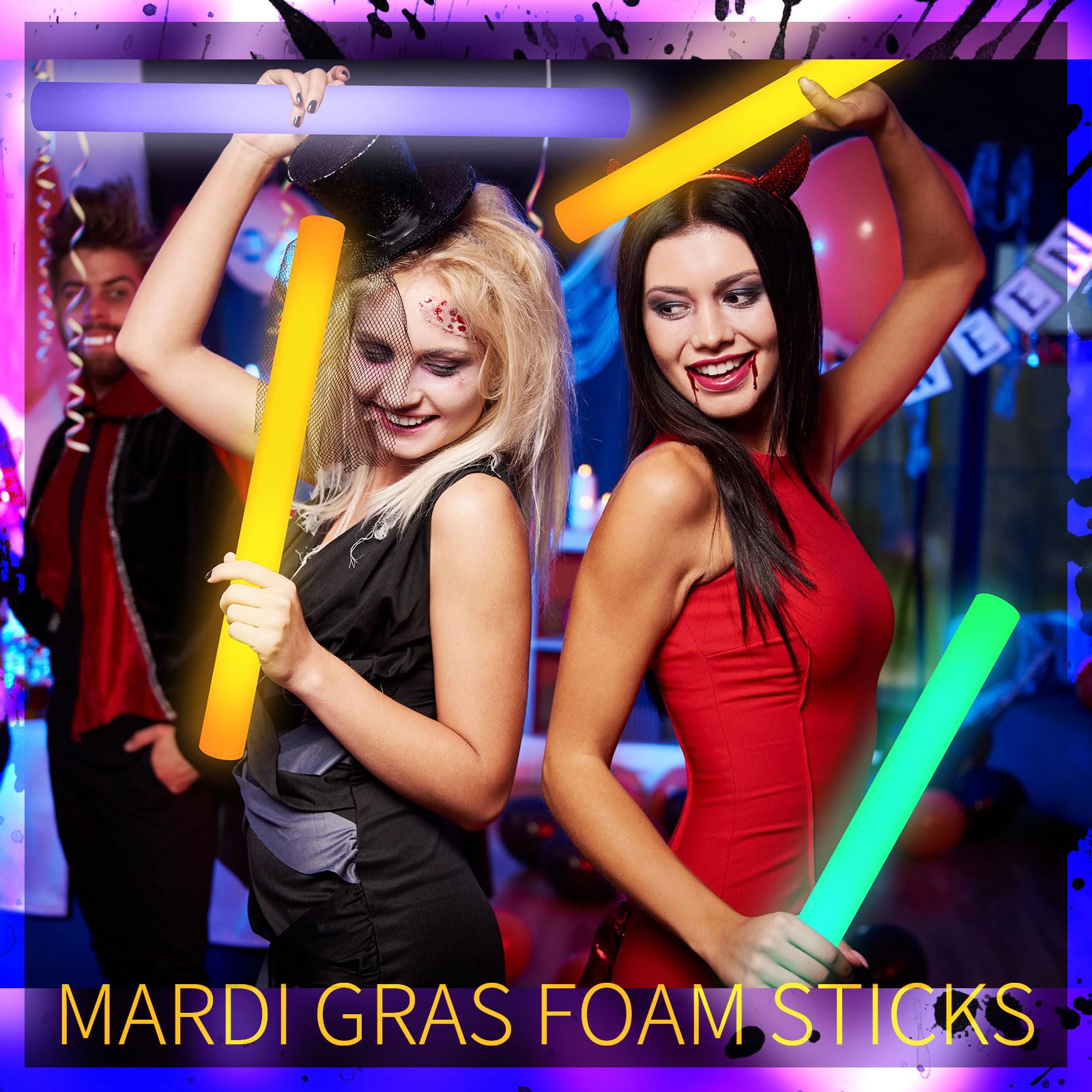 Retisee Mardi Gras LED Foam Sticks Bulk 19 Inch Glow Batons Foam Light ...