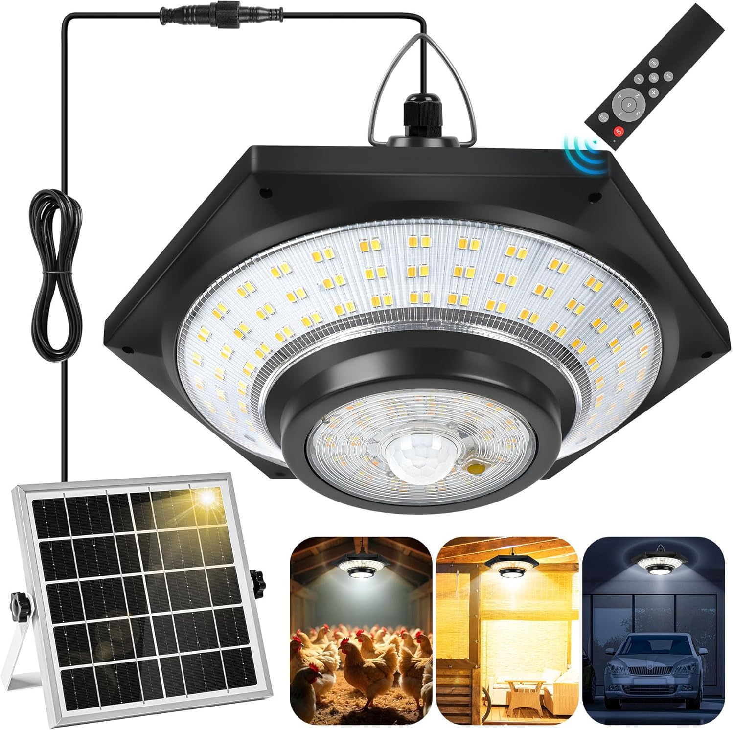 ROSTIUTE Solar Shed Light, 288 LED 1000LM Solar Pendant Light Indoor ...
